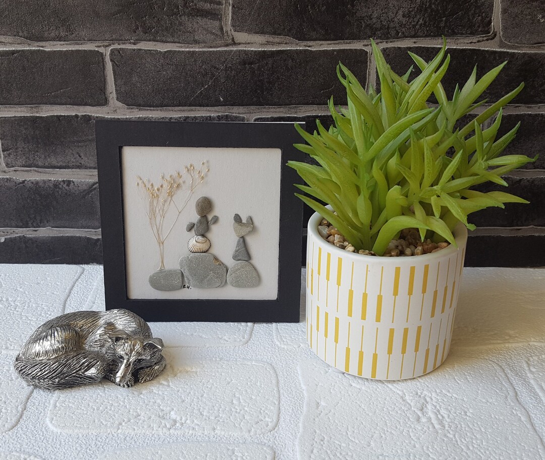 Letterbox Pebble Art, Lady With Pet Cat on Rocks, Delicately Crafted ...