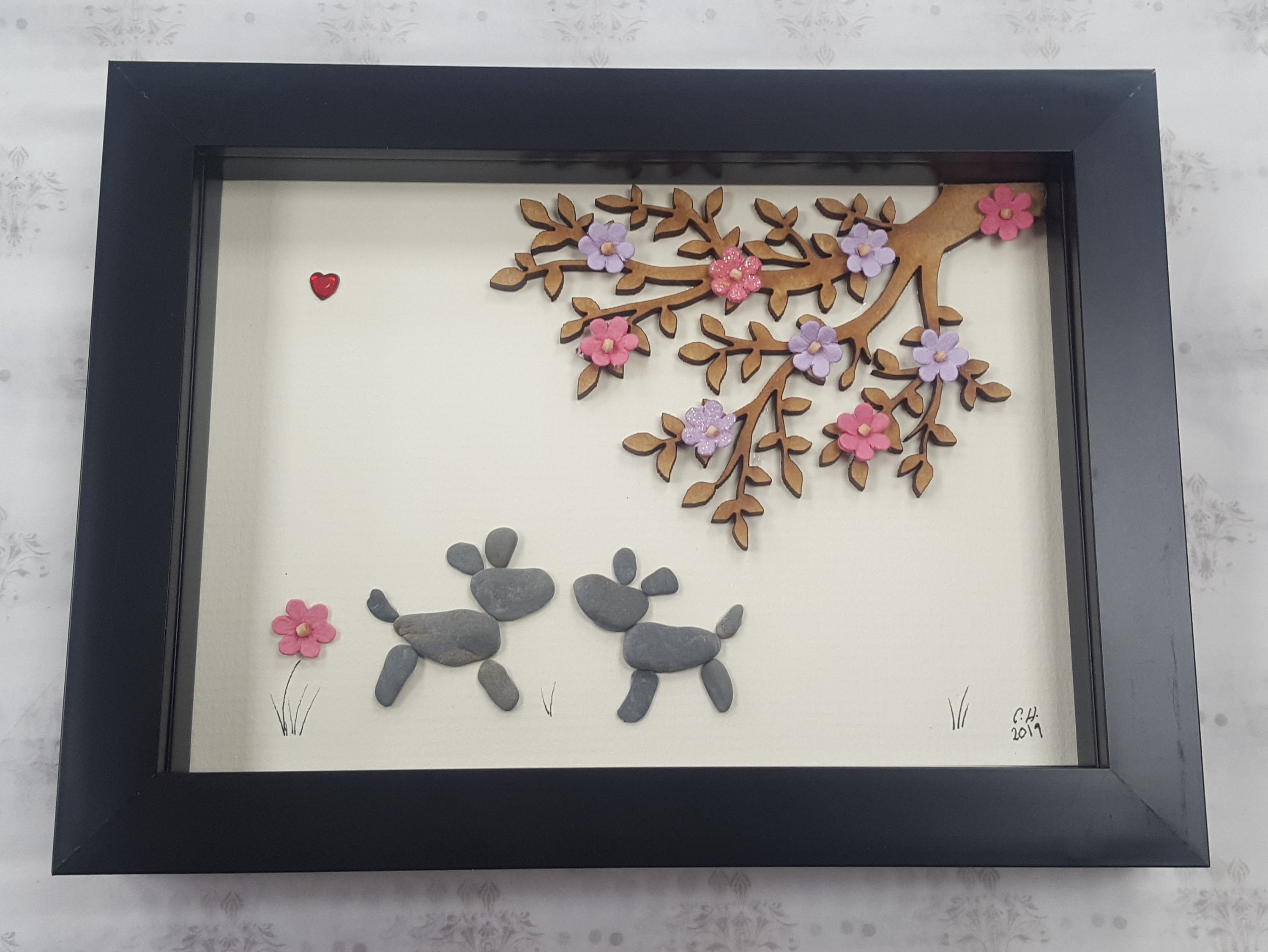 Beautiful Dog Pebble Art in Black Frame Showing Two Playful - Etsy UK