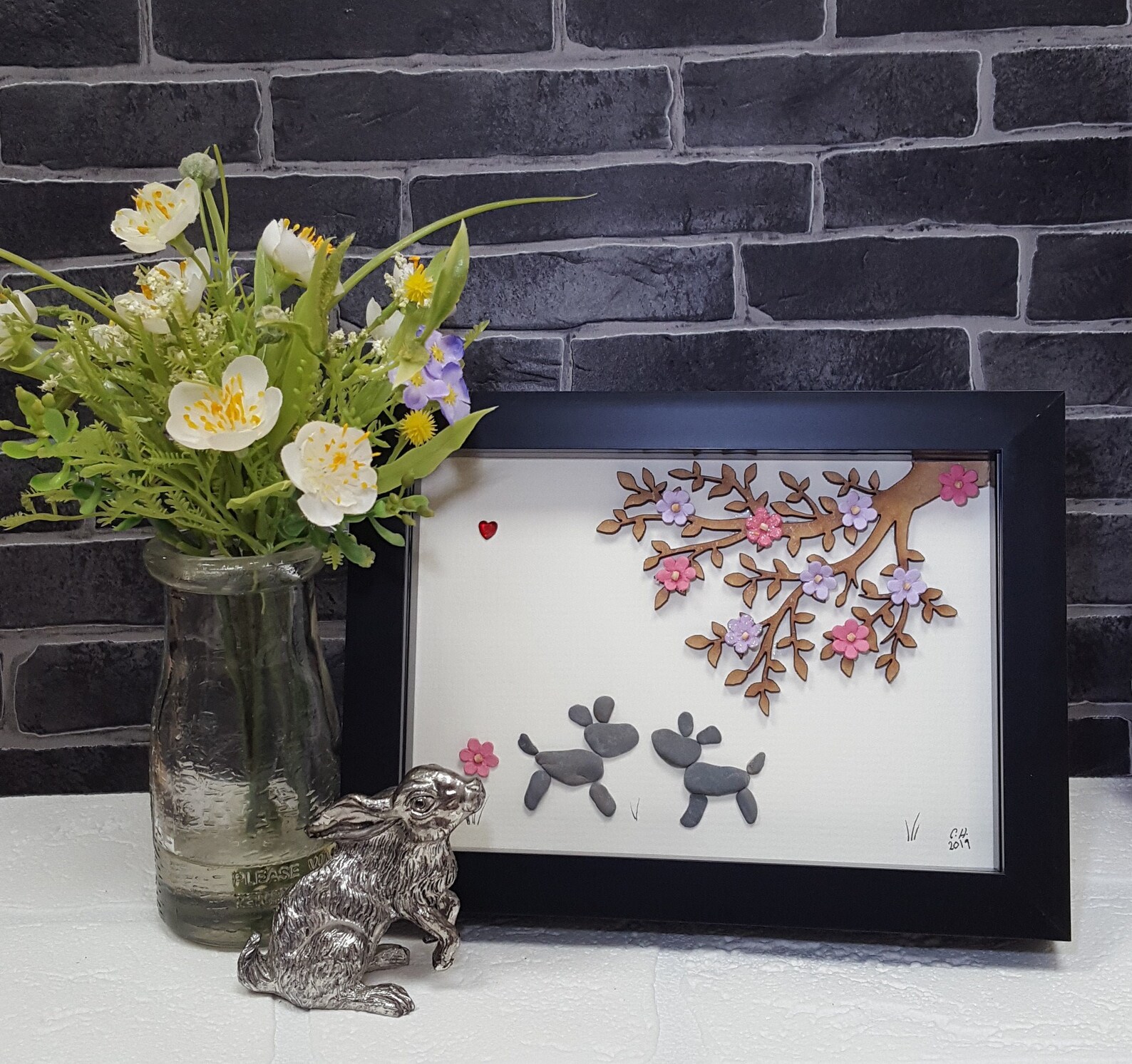 Beautiful Dog Pebble Art in Black Frame Showing Two Playful - Etsy UK