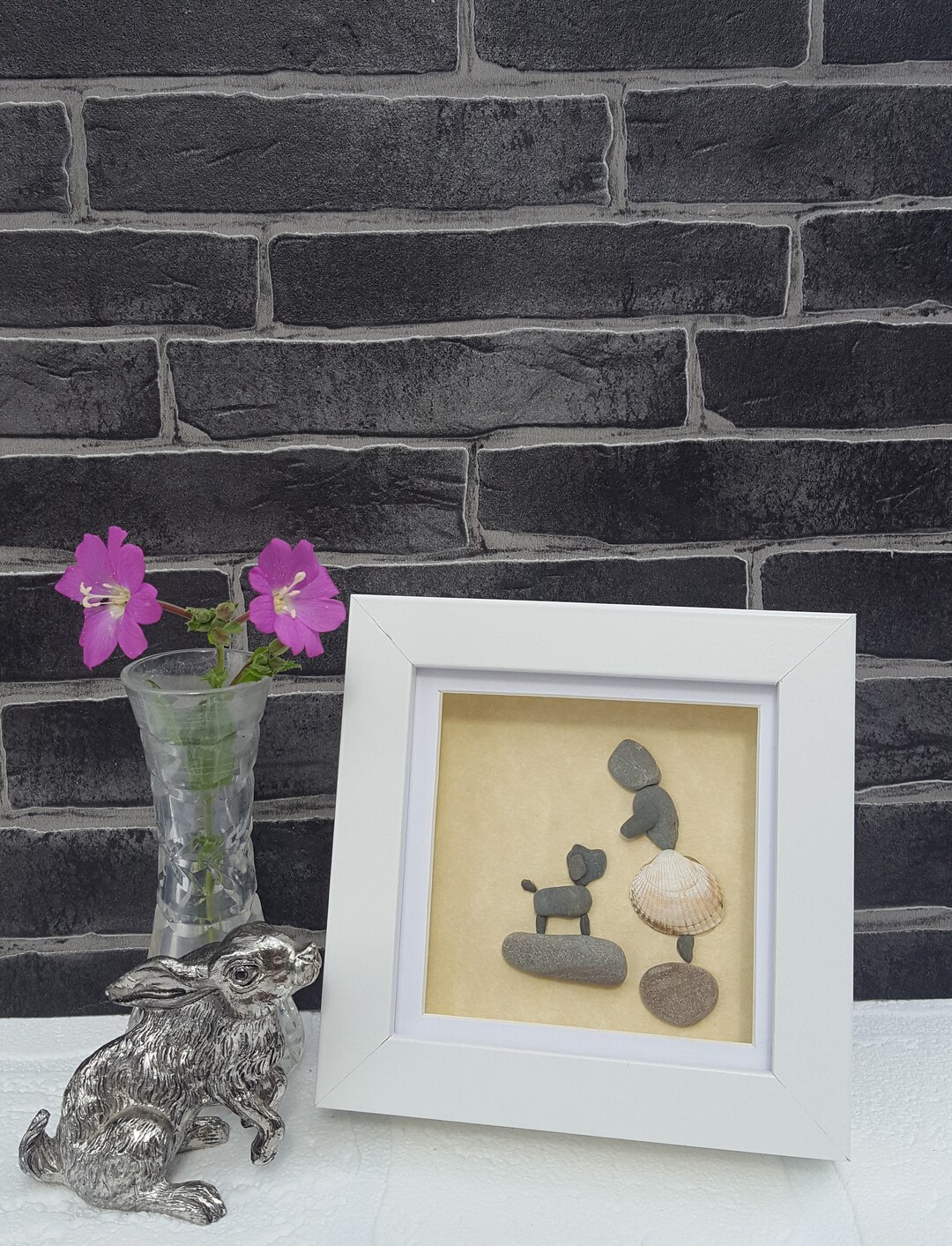 Handmade Pebble Art in Wooden Frame, Showing a Lady or Girl Standing ...