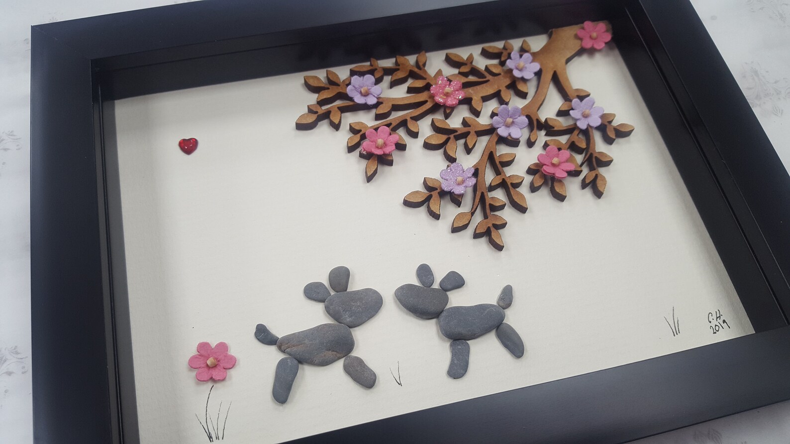 Beautiful Dog Pebble Art in Black Frame Showing Two Playful - Etsy UK