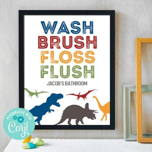 Digital Kids Dinosaur Theme Bathroom Art Print | Personalize Instantly ...