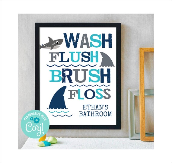 Digital Kids Shark Theme Bathroom Print Personalize - Etsy