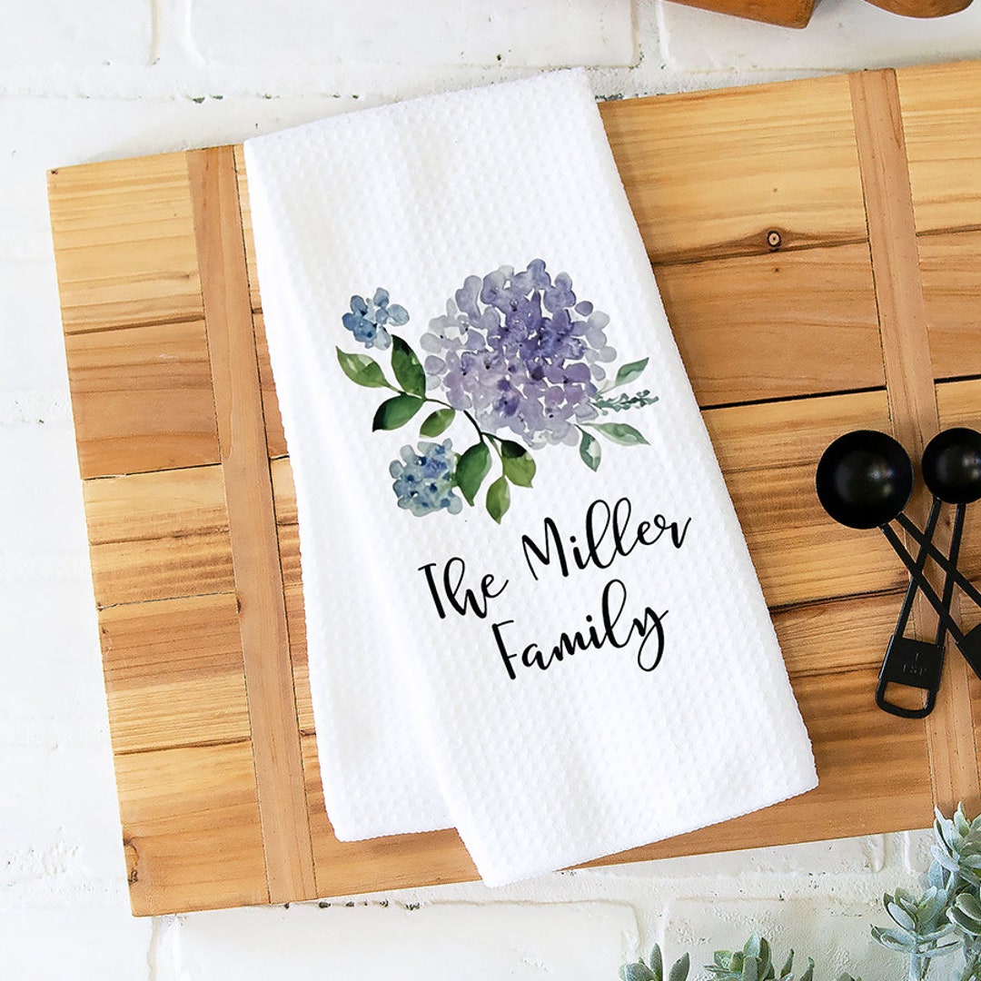 Personalized Family Name Floral Kitchen Towel | Custom Dish Towel ...