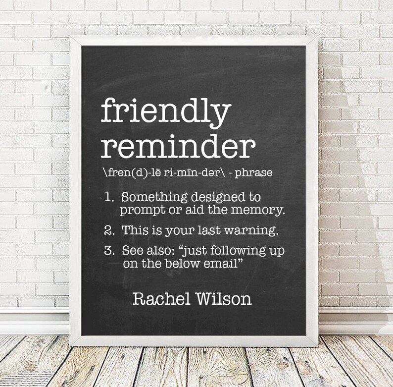 Friendly Reminder Definition Print | Personalized Office Decor ...