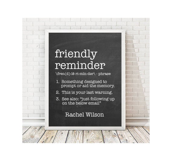 Friendly Reminder Definition Print Personalized Office Decor - Etsy
