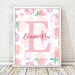 Girls Pink Floral Monogram Art Print Girls Floral Nursery Nursery Name ...
