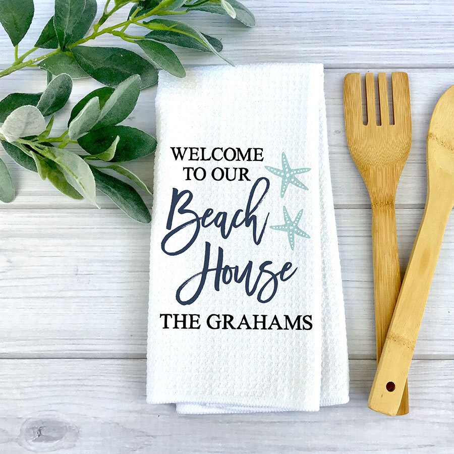Beach House Time Dish Towel Personalized Kitchen Towel | Etsy