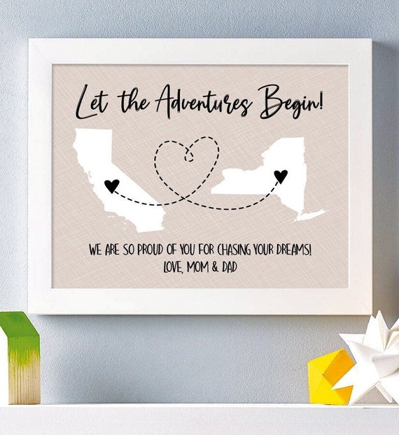 Adventure Begin Two State Print Long Distance Map Gift - Etsy