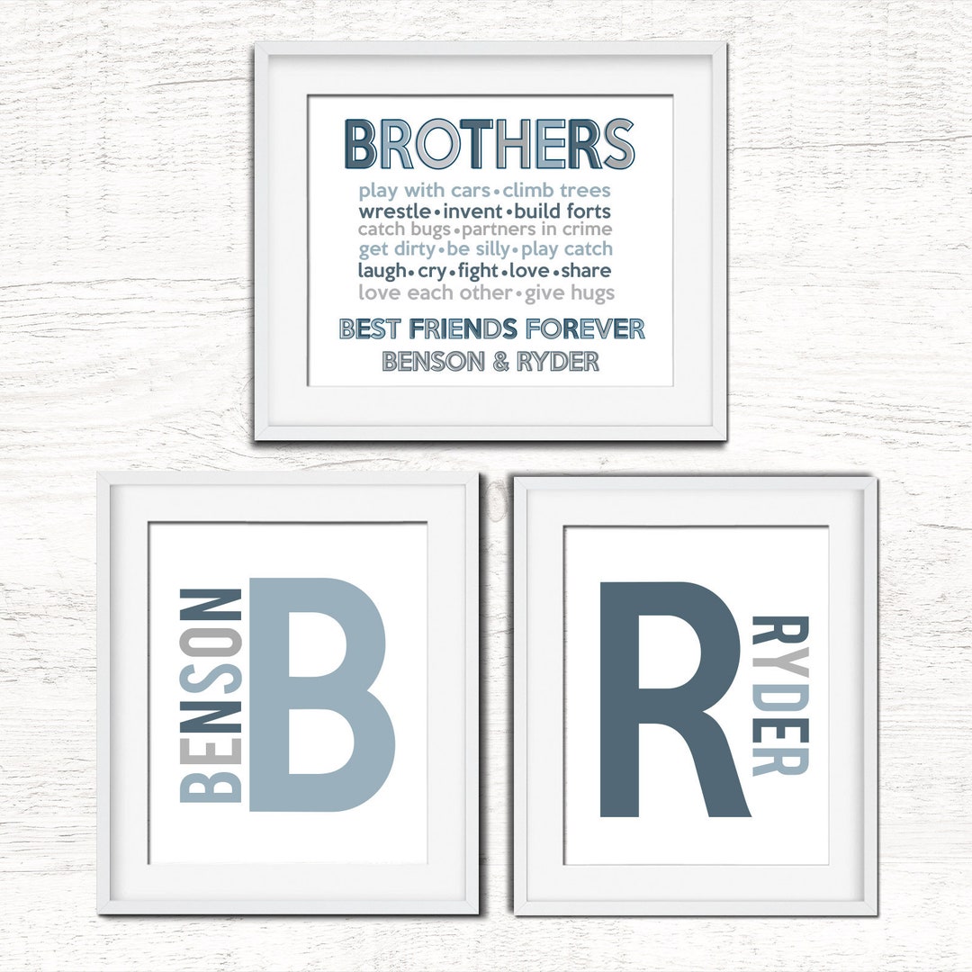 Set of 3 Brother Initial Print | Brother Wall Art | Boys Room | Boys ...