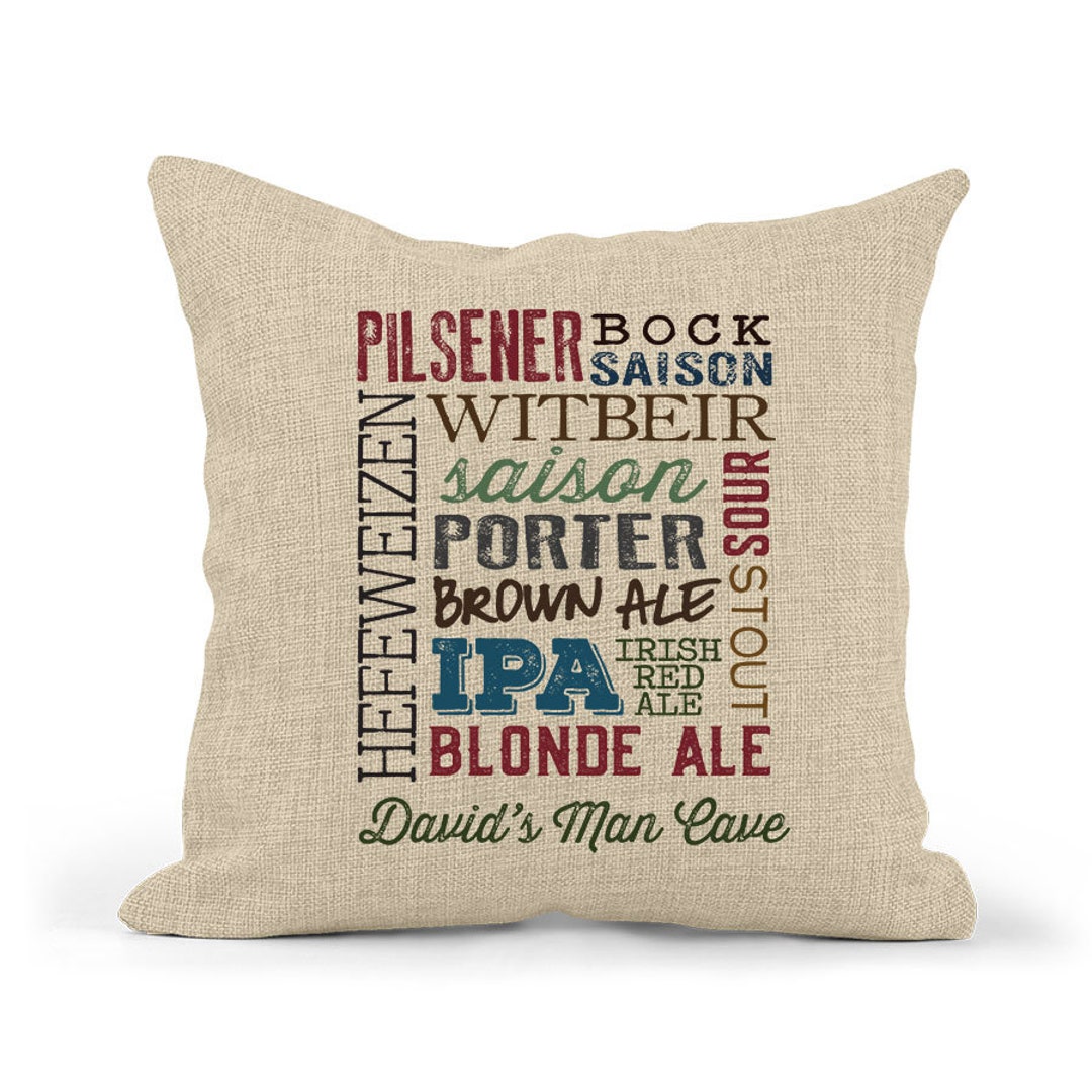 Personalized Beer Types Pillow | Custom Man Cave Decor | Housewarming ...