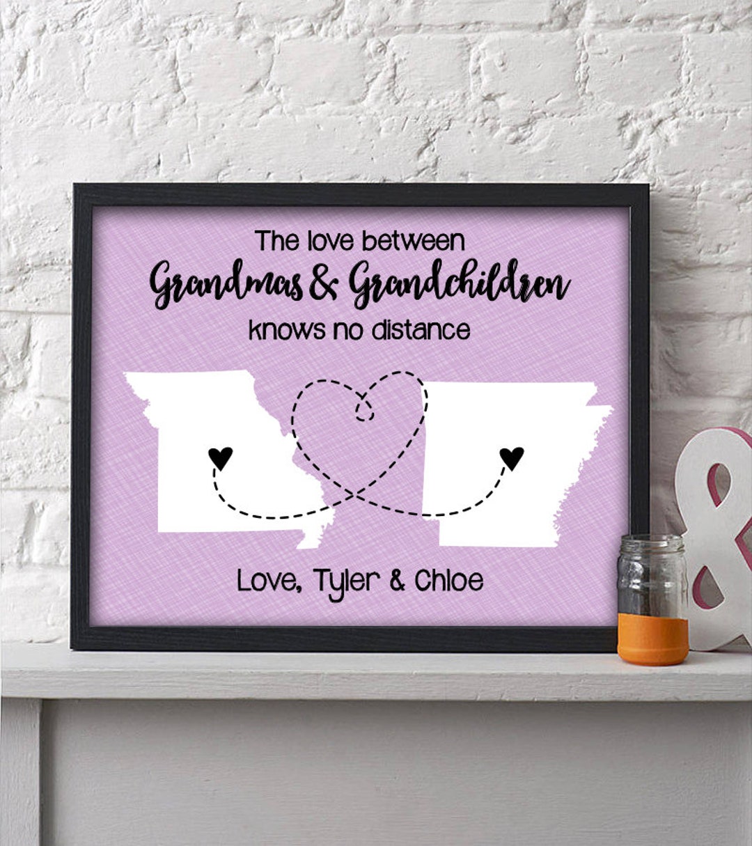 Two State Paper Art Print | Personalized Grandmother Sign | Long ...