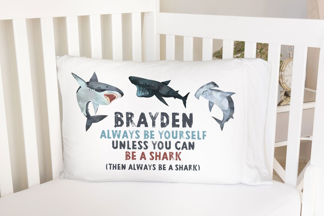 Boys Shark Affirmation Standard Pillowcase | Personalized Pillow Cover ...