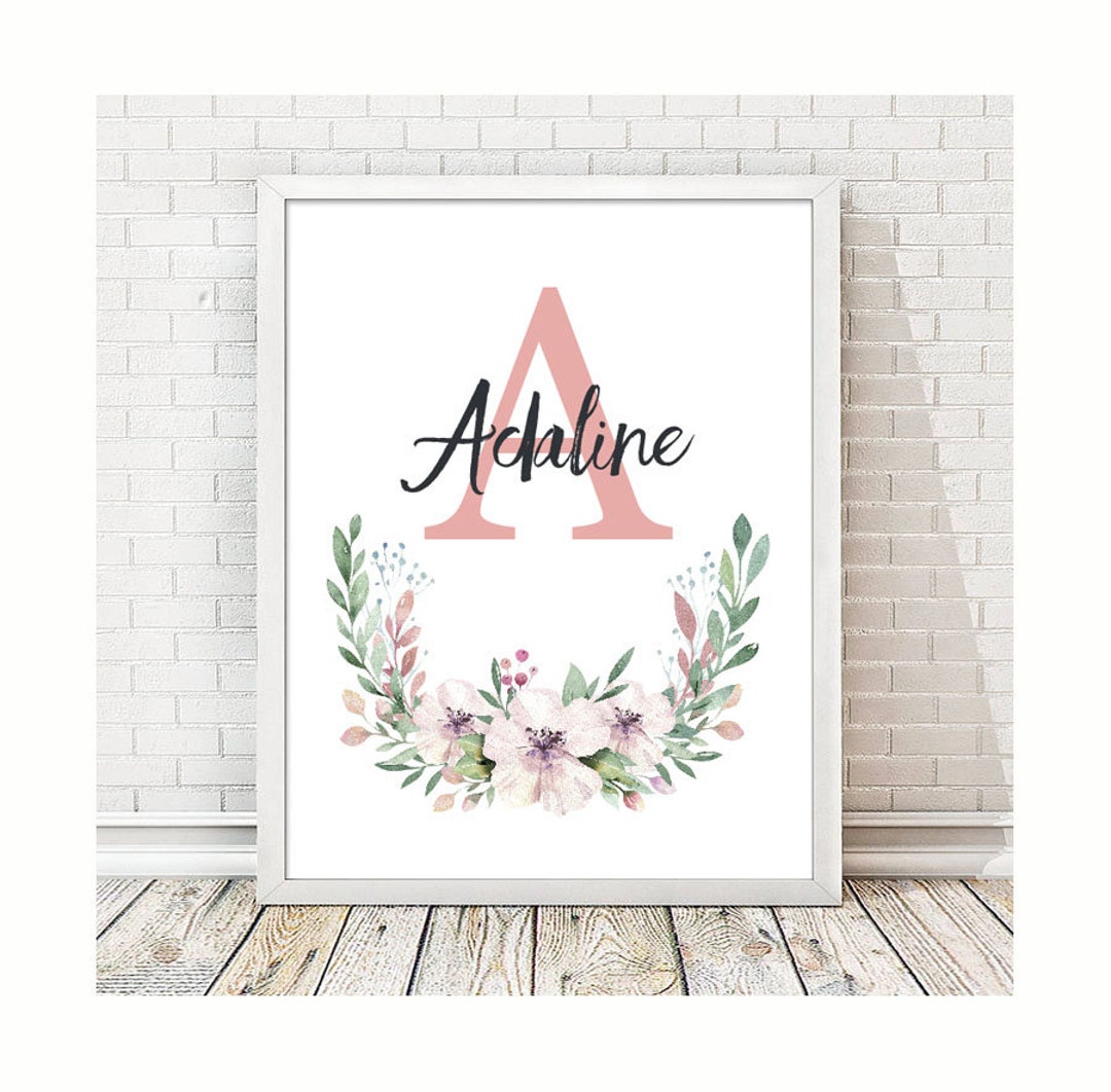 Girls Monogram Print | Floral Wreath | Personalized Print | Monogram ...