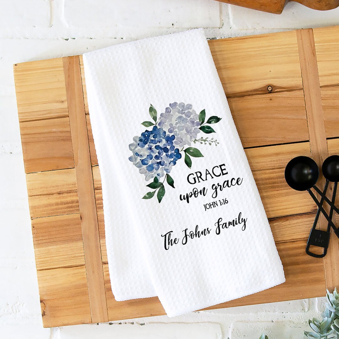 Personalized Floral Bible Verse Kitchen Towel | Custom Waffle Weave ...
