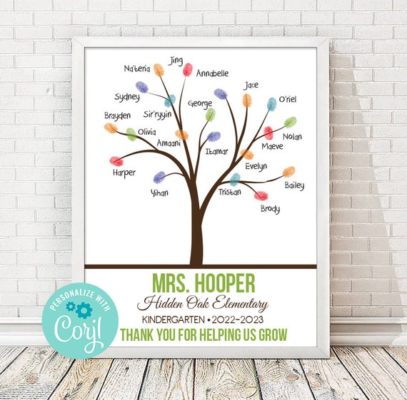 Digital Classroom Thumbprint Tree Print Personalize - Etsy