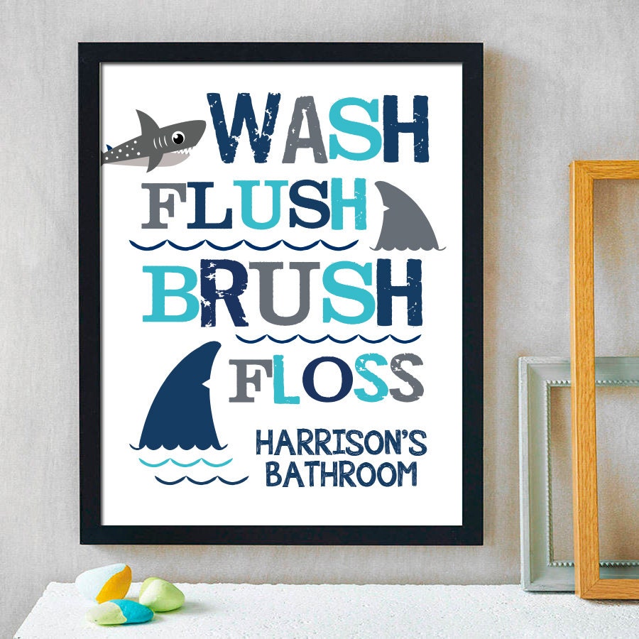 Shark Bathroom Art Print | Bathroom Sign | Kids Bathroom | Bathroom Art ...