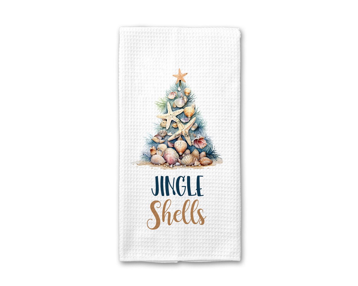 Personalized Jingle Shells Christmas Kitchen Towel | Custom Beach ...
