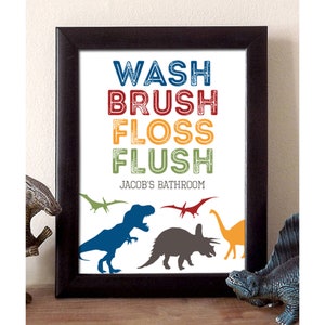 Dinosaur Bathroom Art Print | Bathroom Sign | Kids Bathroom | Bathroom ...