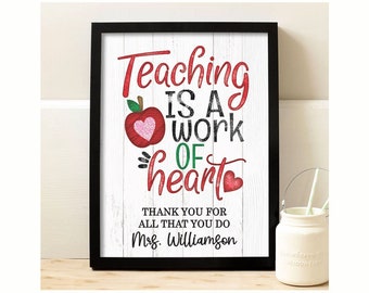 TEACHER Gifts Personalized Heart Teacher Art Print Teaching - Etsy
