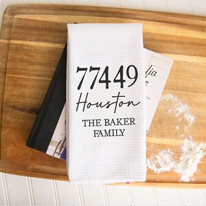 Personalized Zip Code Kitchen Towel | Custom Waffle Weave Dish Towel ...
