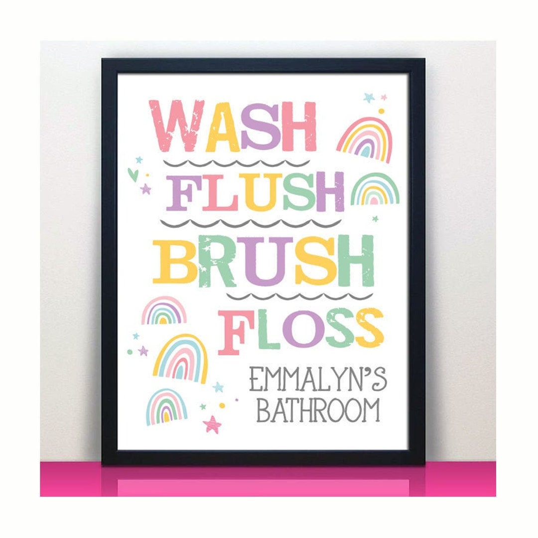 Rainbow Bathroom Art Print | Bathroom Sign | Kids Bathroom | Bathroom ...