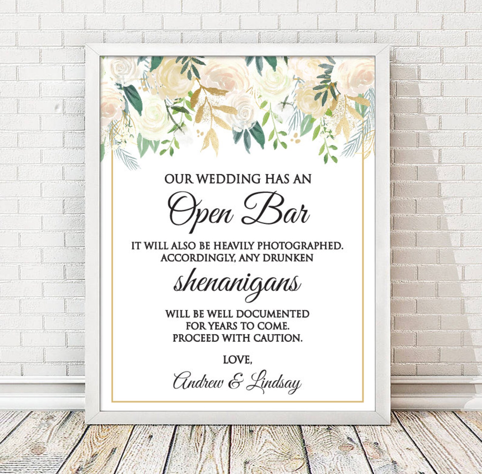 Open Bar Wedding Print | Personalized Wedding Decor | Ceremony Decor ...
