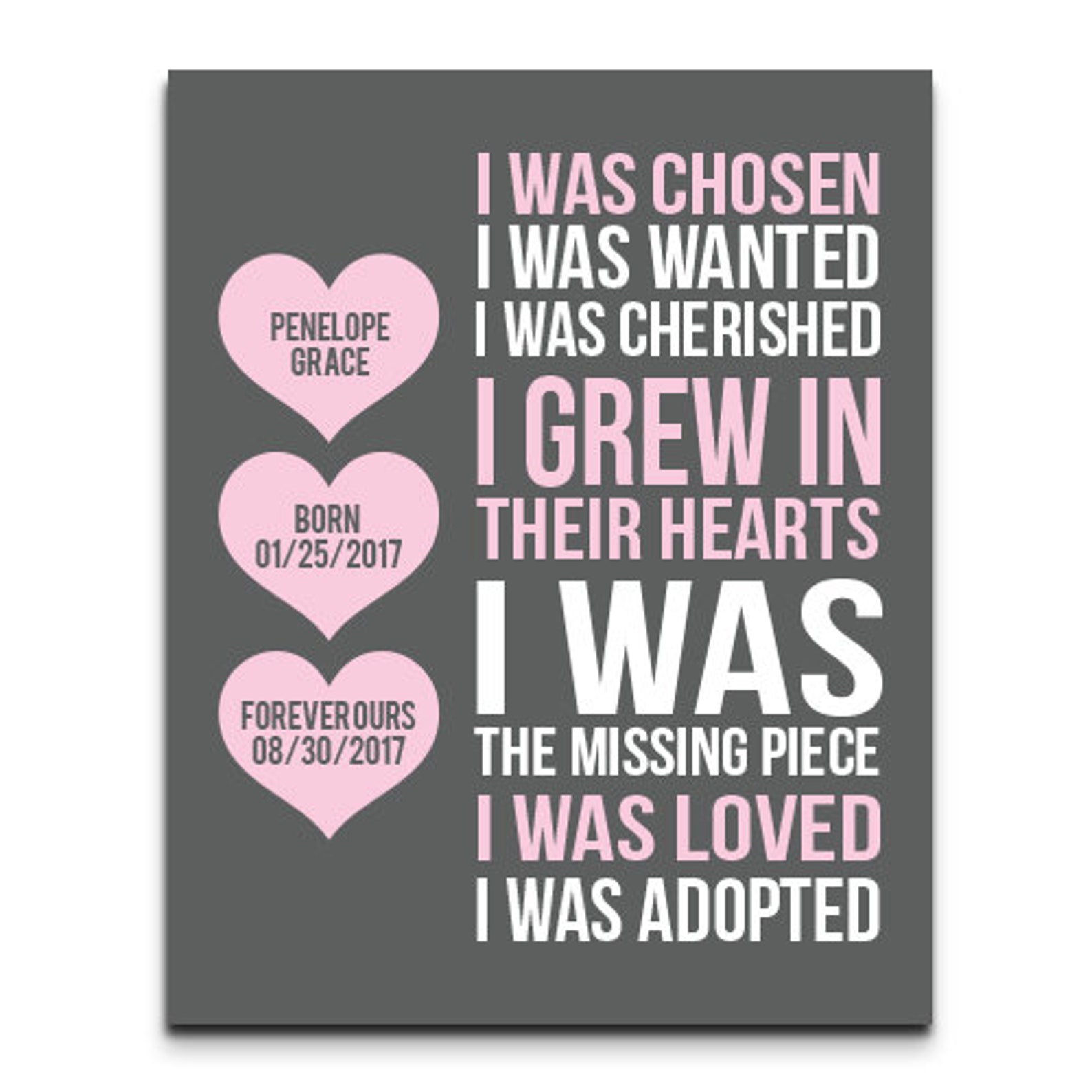 Adoption Print With Dates Color & Frame Options I Was Chosen Print ...