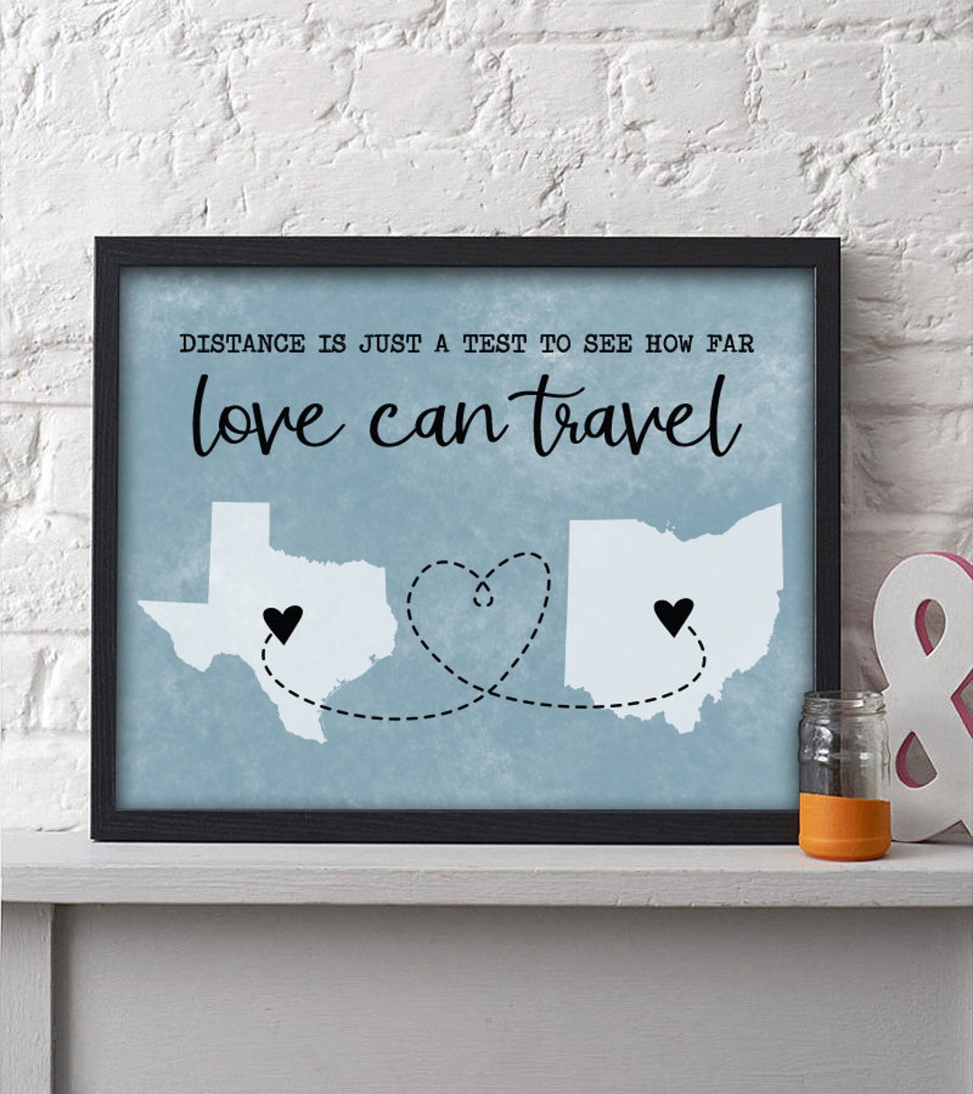 Personalized Two State Map Print | Long Distance Map Gift | Unique ...