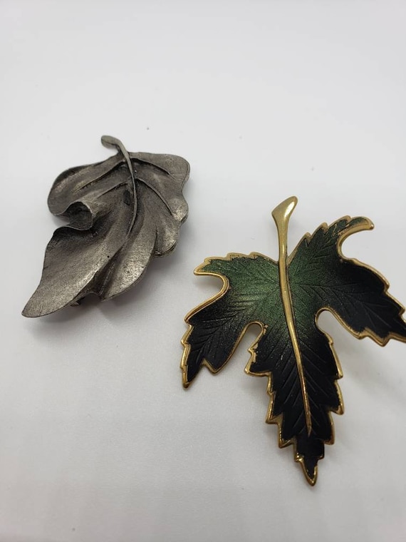 Vintage Brooches Vintage Leaf Brooches Vintage Silver Leaf Brooch Vintage Green Leaf Brooch