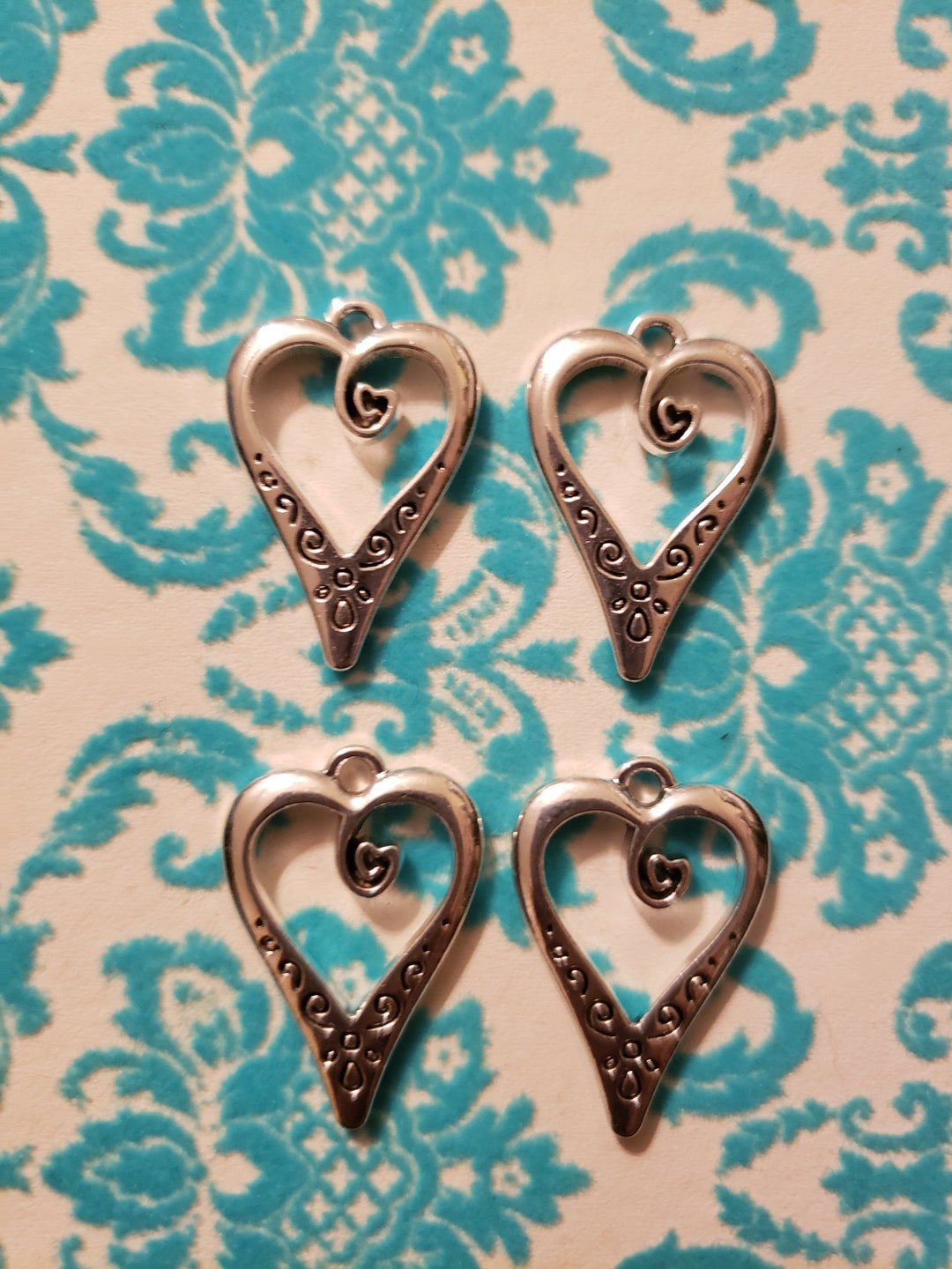 Whimsical Silver Metal Heart Charms - Etsy