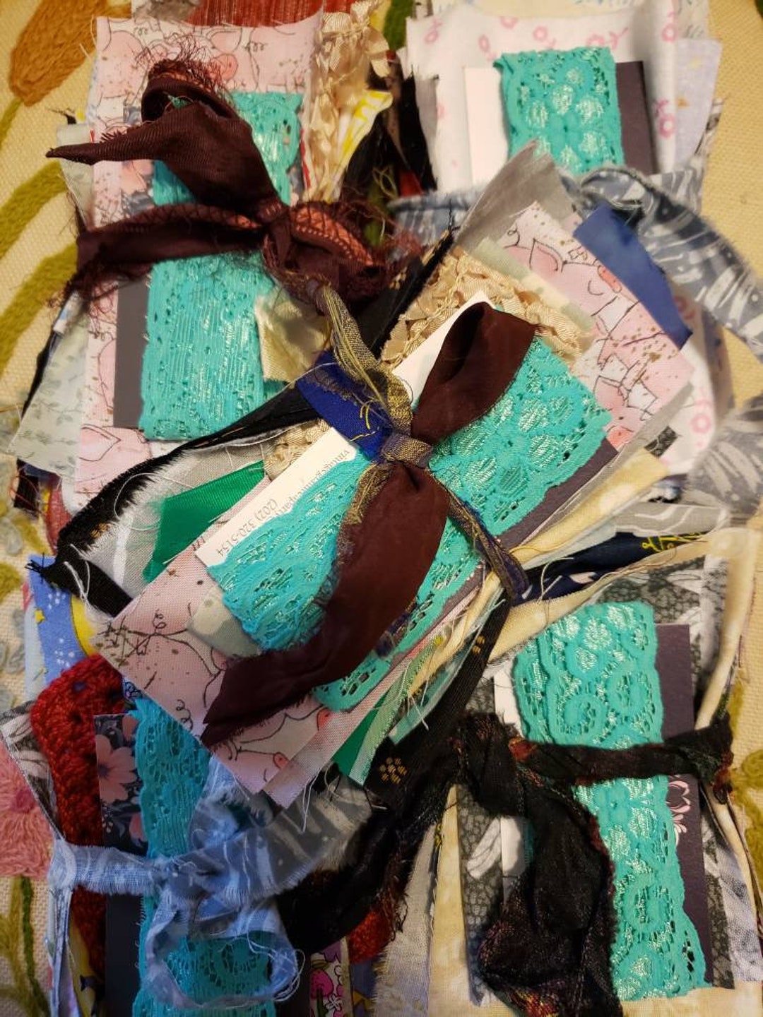 Salvaged Textile Junk Pack*vintage Scraps Recycled Fabric Scraps, Lace ...