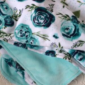 Personalized Baby Girl Floral Blanket, Teal Floral Minky Baby Blanket ...