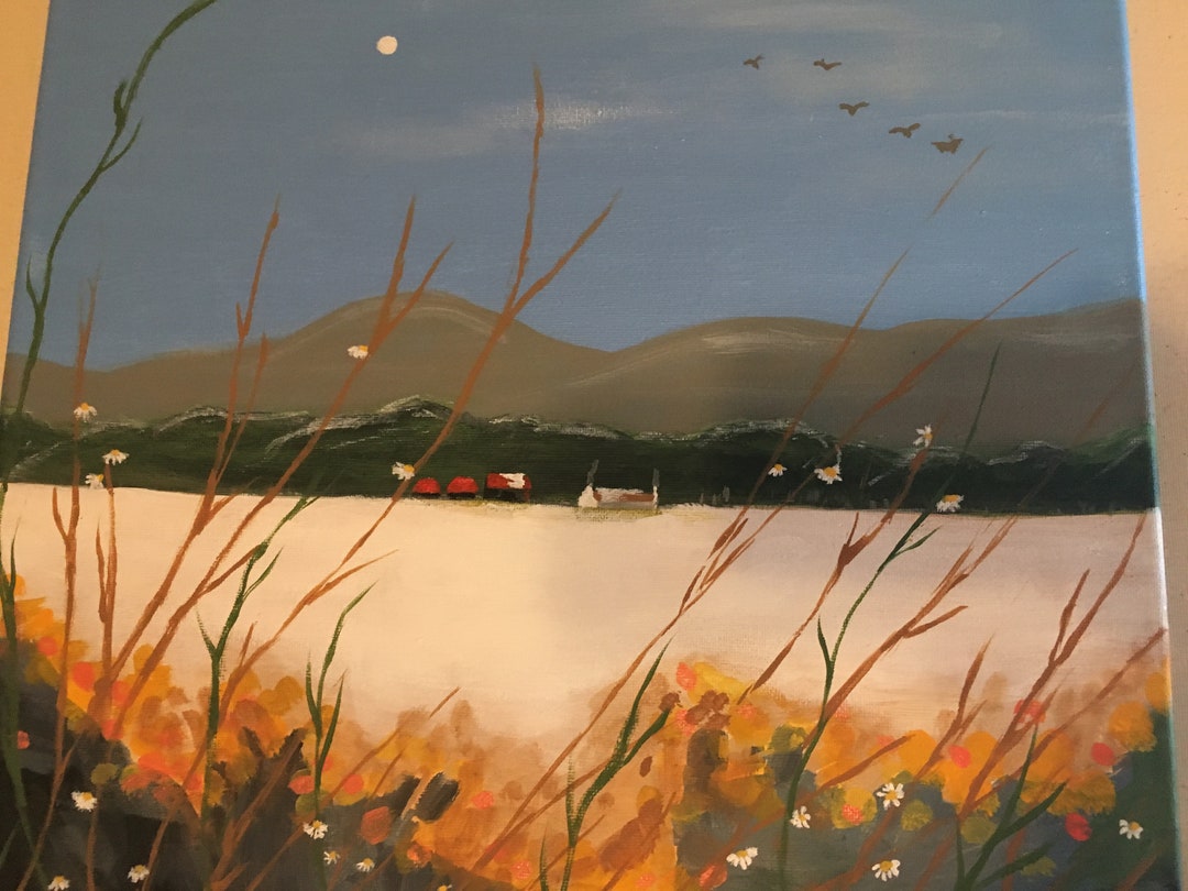 Original Acrylic Farm Landscape Painting: Early Snowfall, 14x14 - Etsy