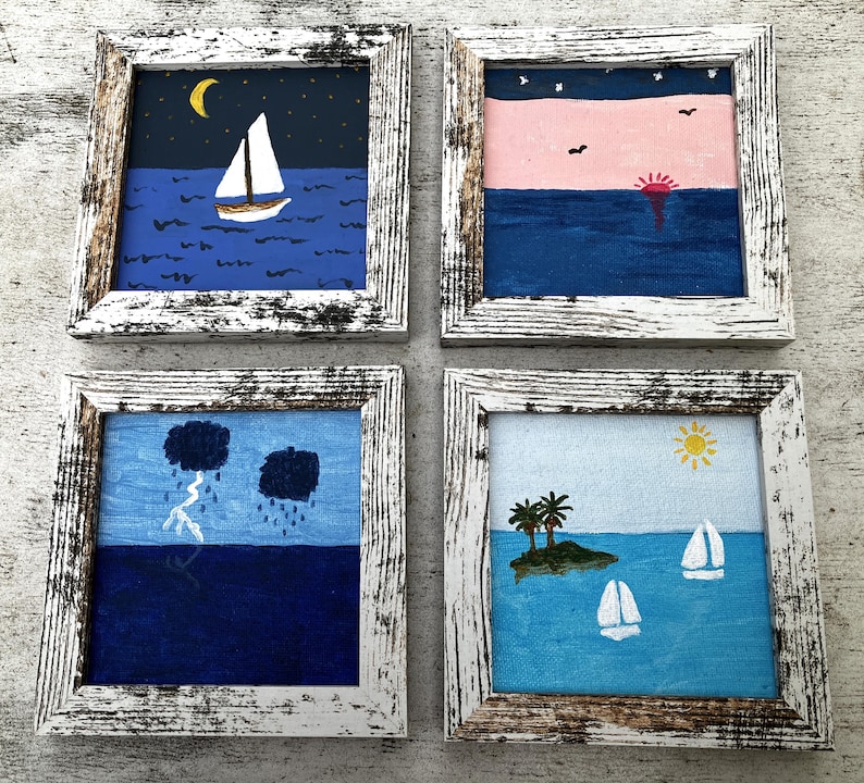 SAILING SCENES Set of 4 in Wood Frames Each 4x4 Inches - Etsy