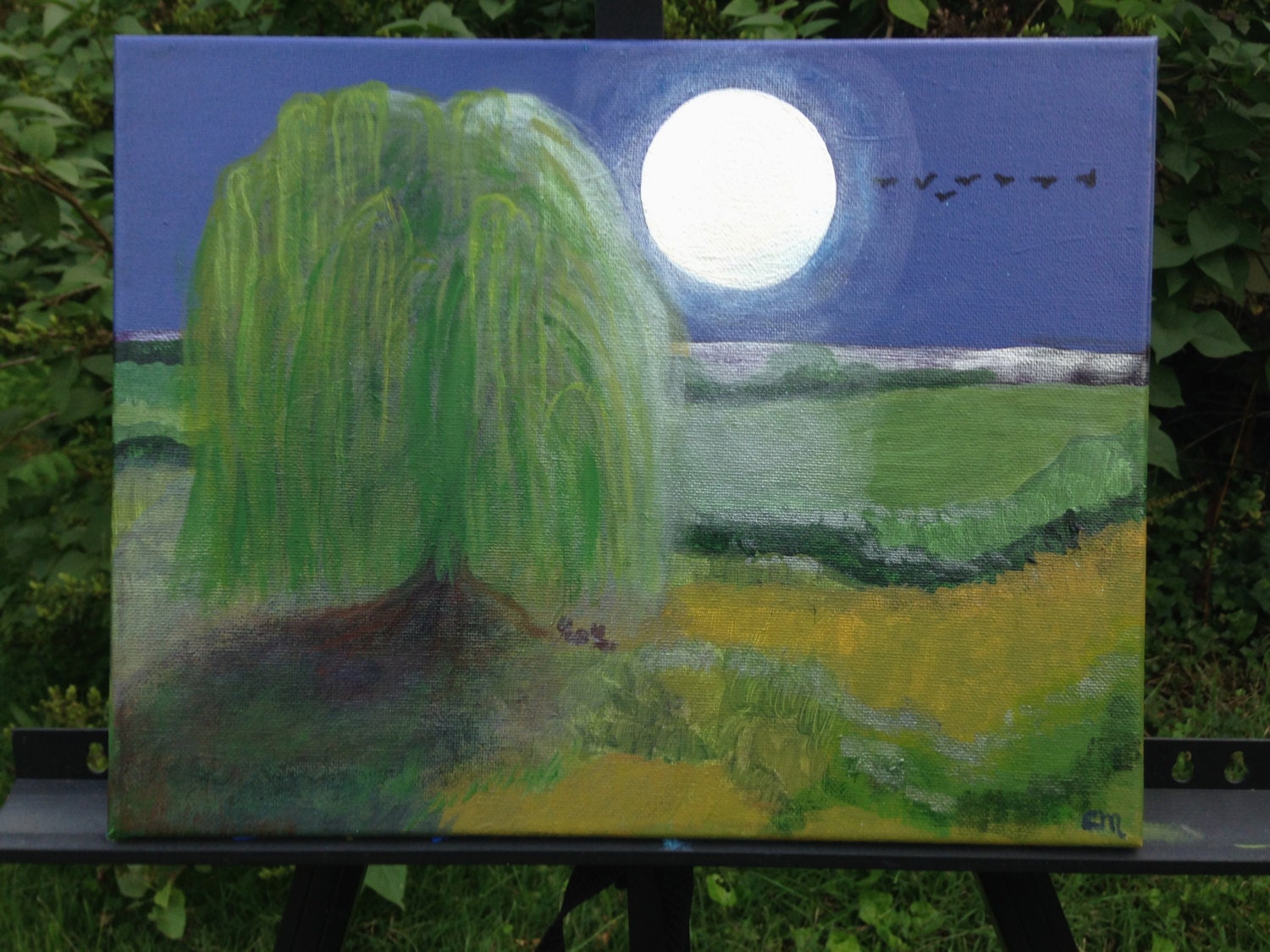 WILLOW TREE in MOONLIGHT Original Acrylic Painting, Impressionist Style ...