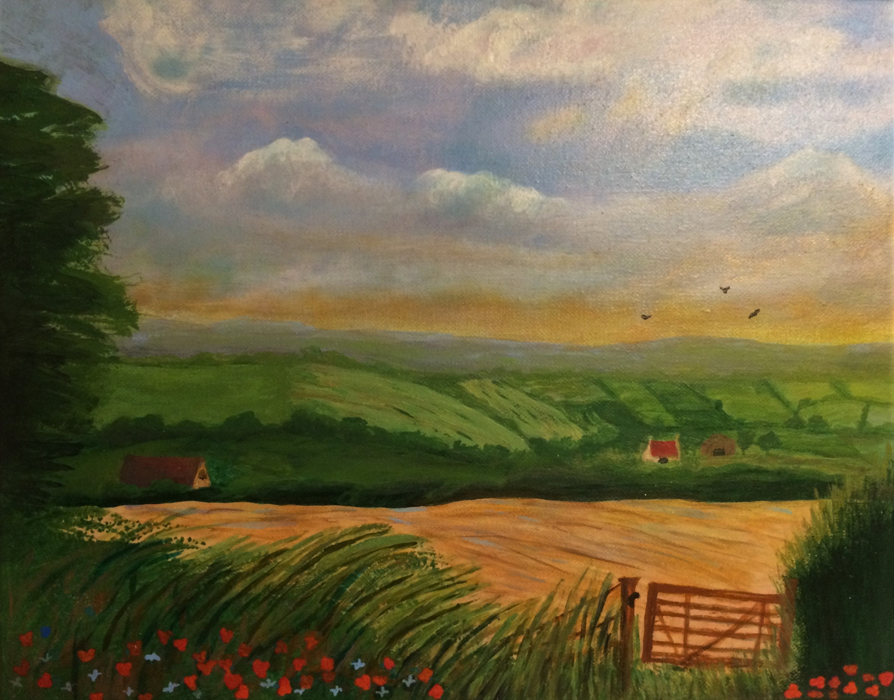 DEVON VALLEY FARM an Original Landscape Painting 11 X 14 In. Clouds Sky ...