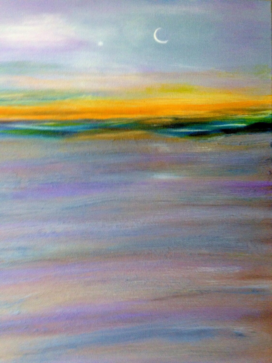 MOON PATH BEACH abstract seascape mixed media on 18 x 18 in. | Etsy