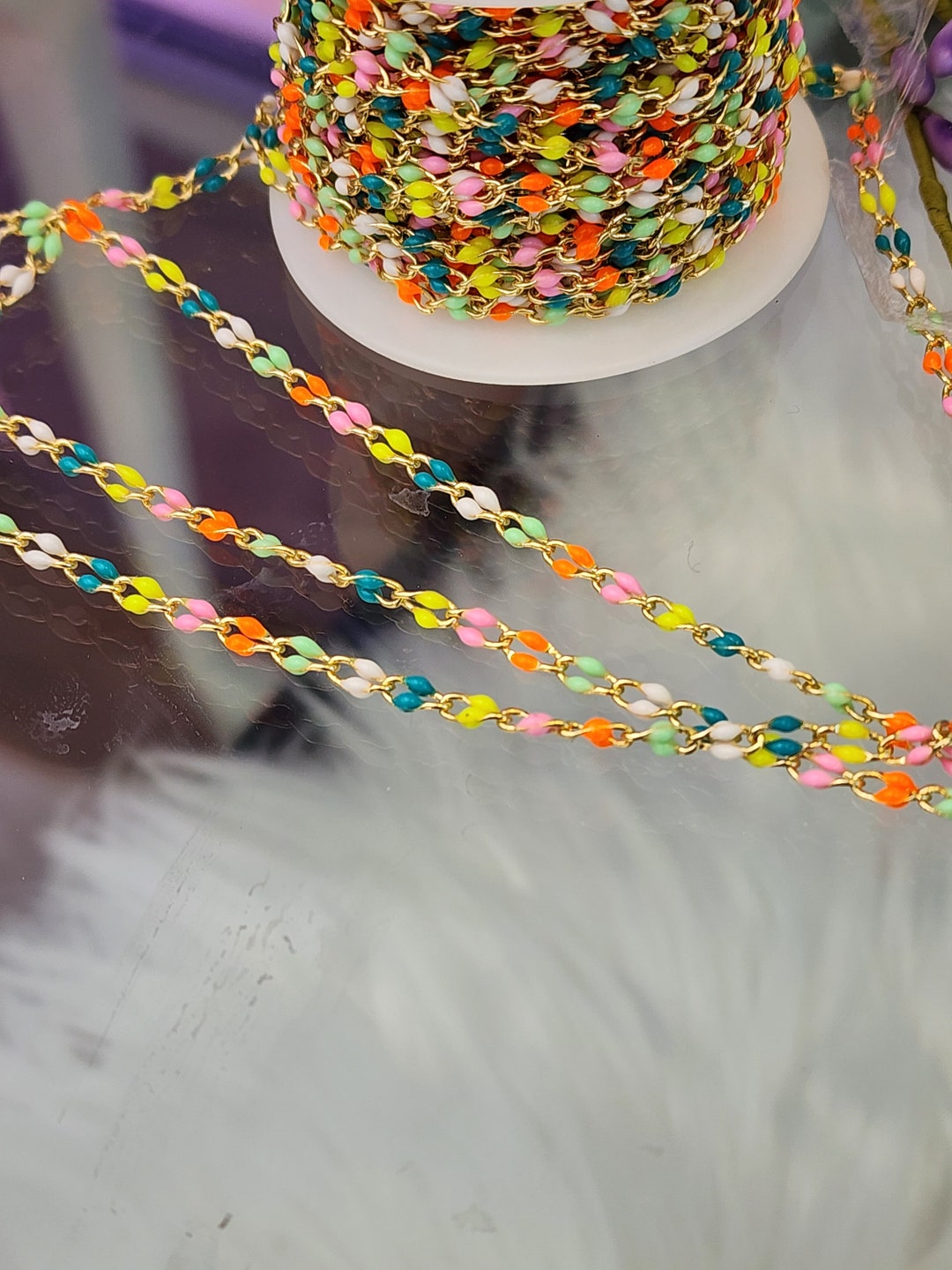 Pastel Rainbow Enamel Chain for Permanent Jewelry Supply Wholesale Bead ...