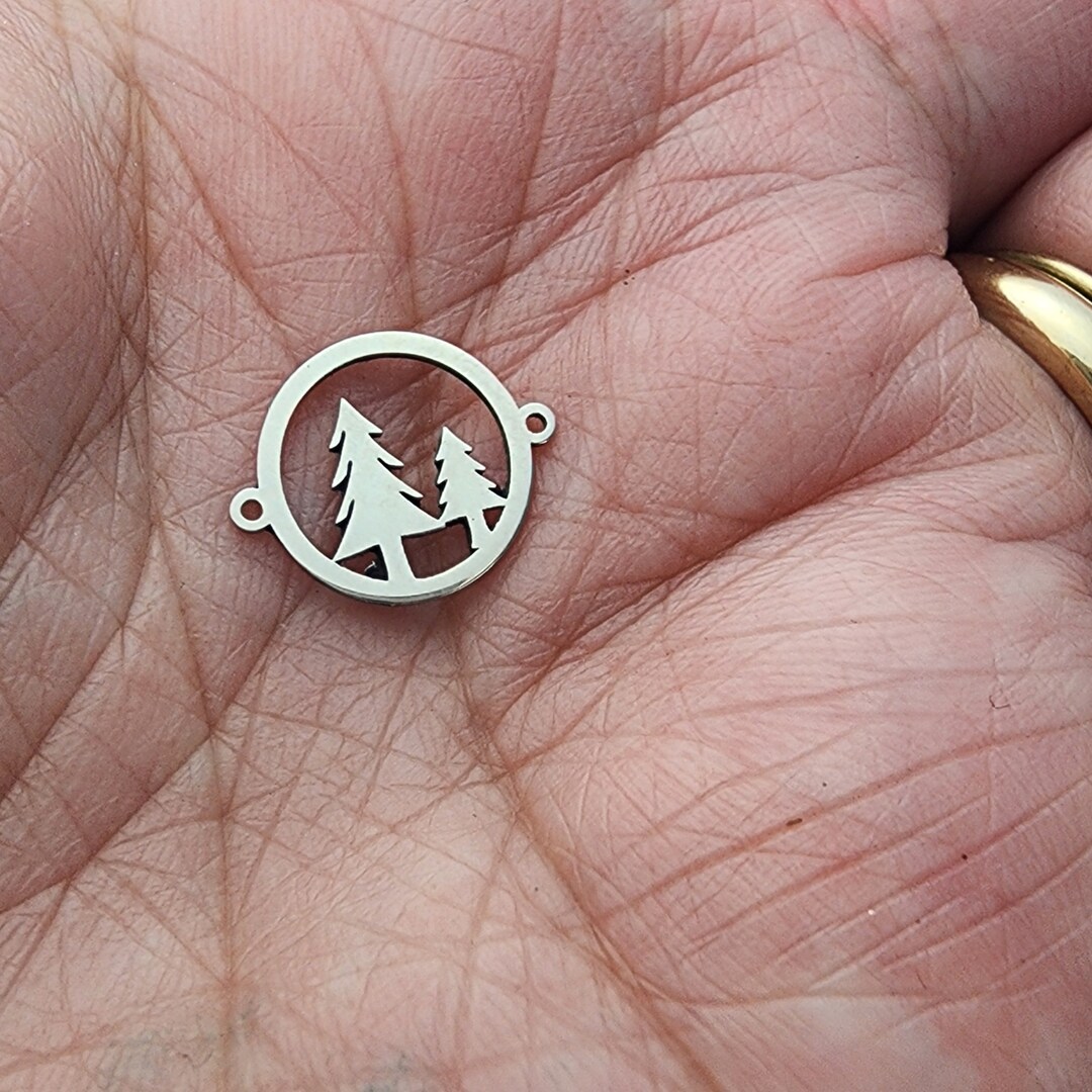 Gold Filled Trees in Circle Connector - Mountains Nature Charm- High ...