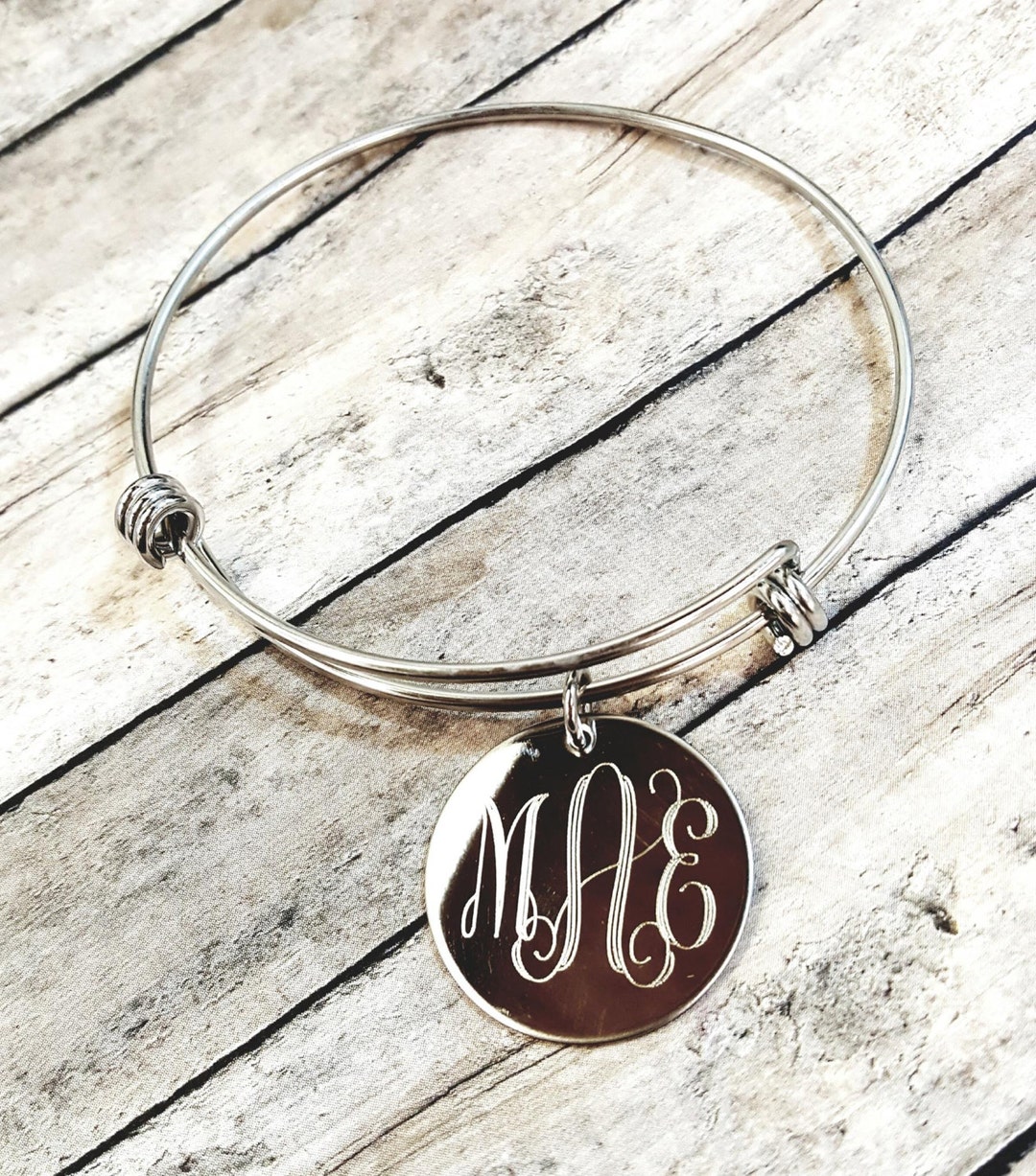 Monogram Bracelet: Personalized Initials Stainless Steel Charm Bangle ...