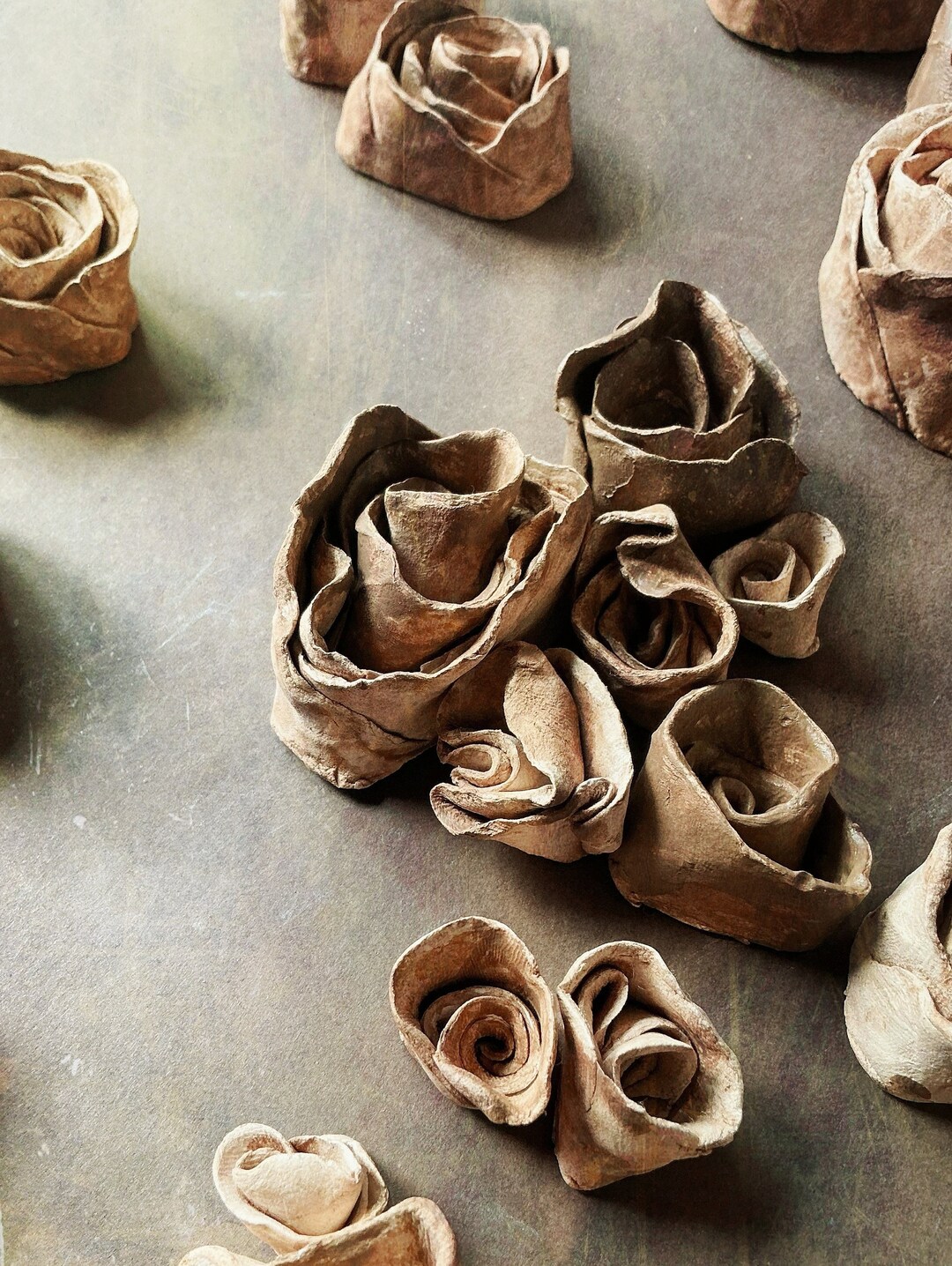 Botanical Wall Sculpture 3D Decor Handmade Clay Whimsical Roses (rust ...