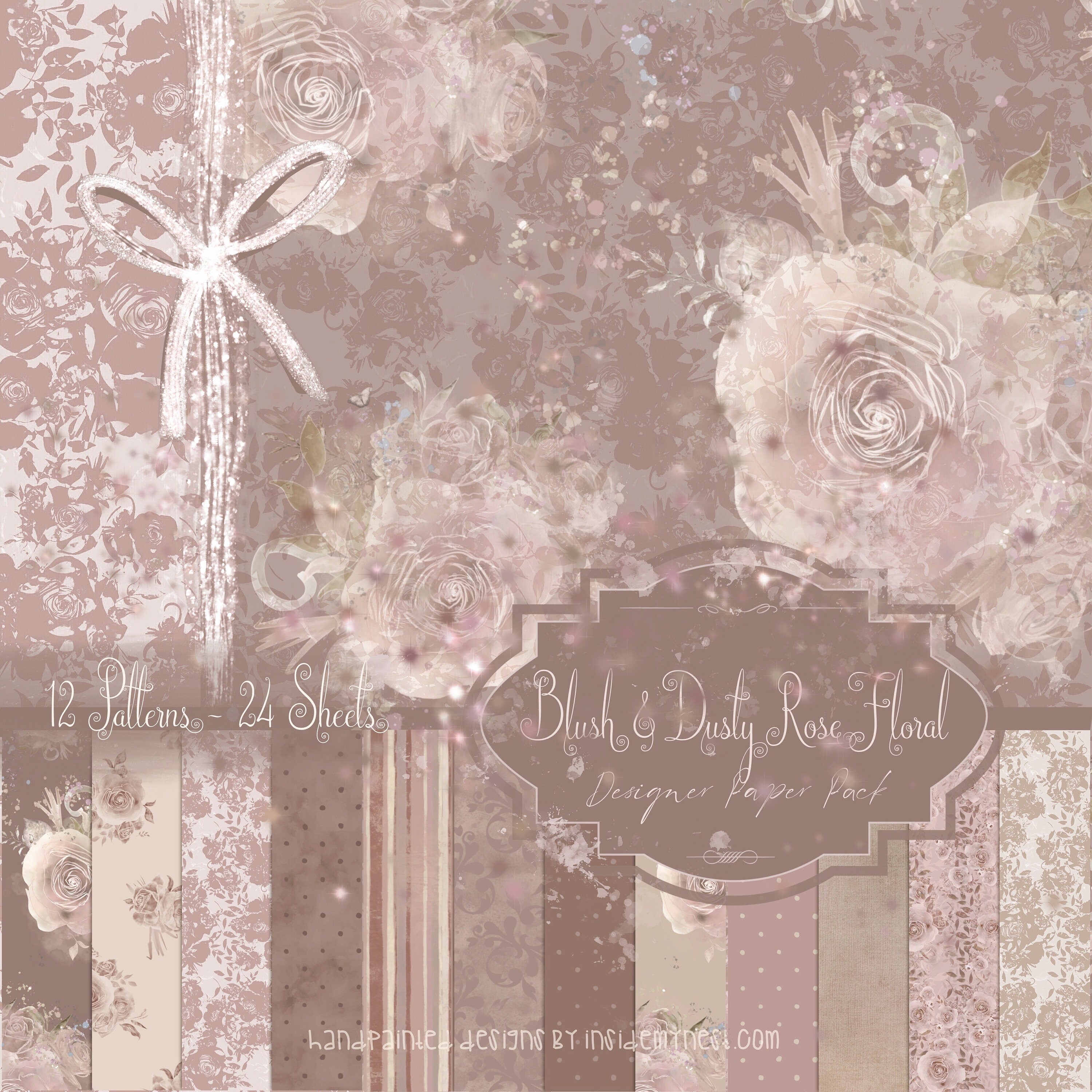 Blush & Dusty Rose Floral Paper Pack Double-sided Scrapbook | Etsy