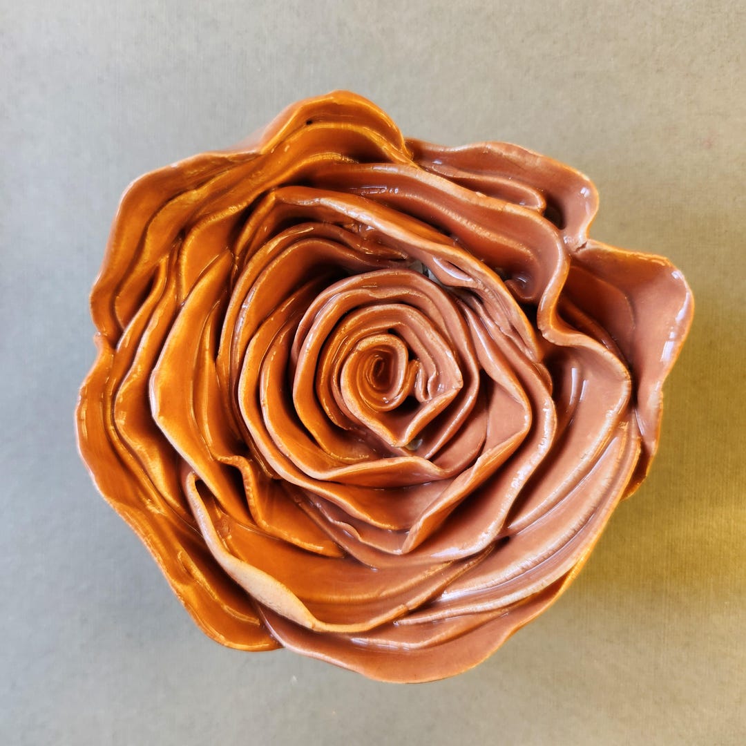6. "rust" Ceramic Pottery Rose Flower Wall Sculpture Handmade Original ...
