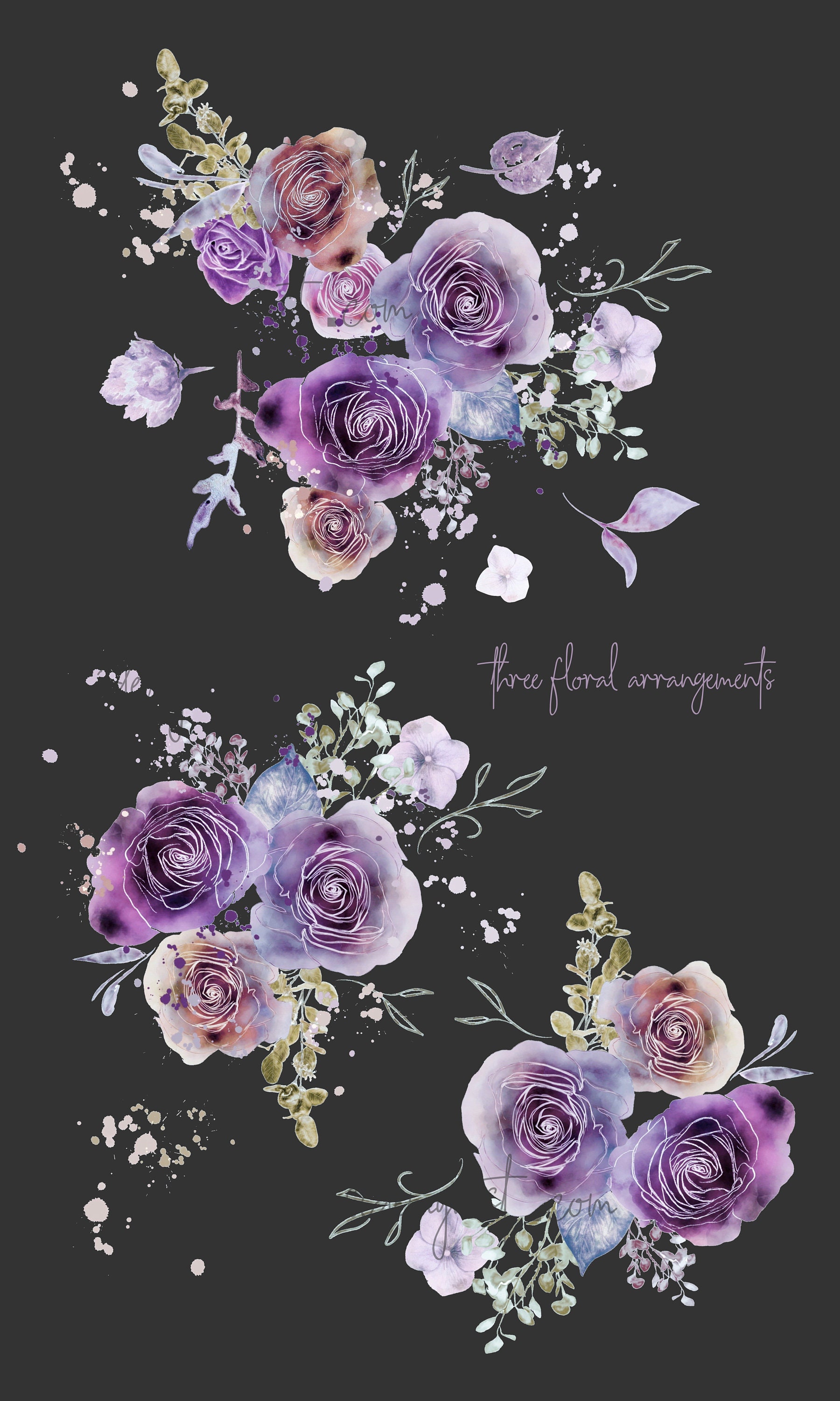 DIGITAL Purple & Rust Flower Bloom Watercolour Floral Clipart - Etsy UK