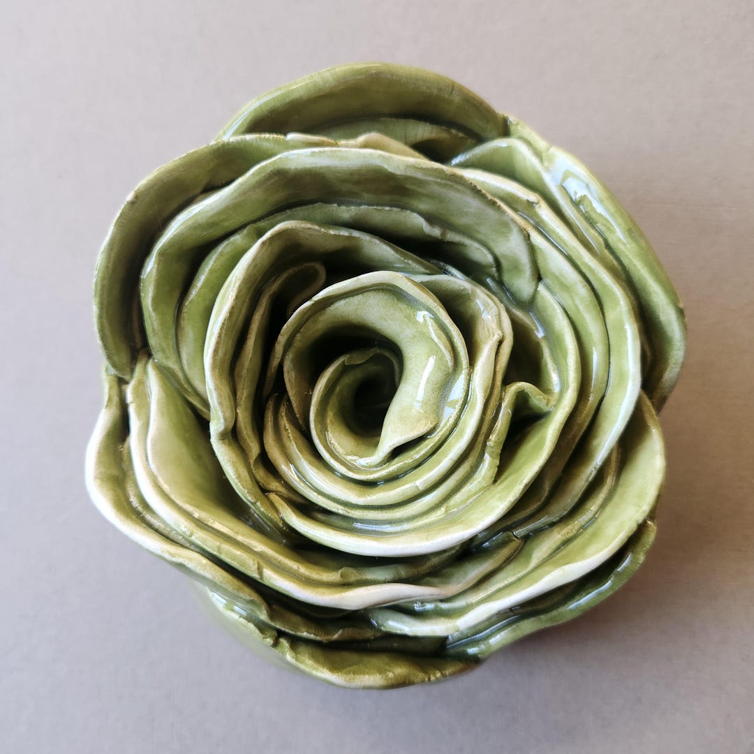 20. "green Tea" Ceramic Pottery Rose Flower Wall Sculpture Handmade ...