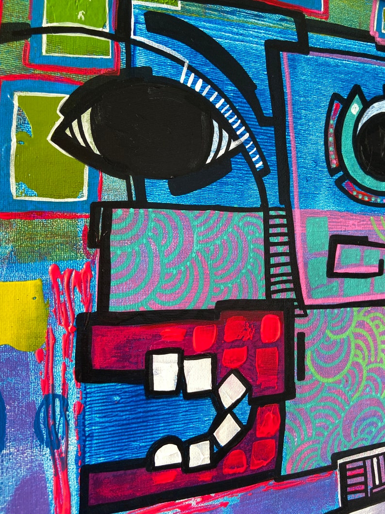 Blue Face Abstract Portrait: Vivid Acrylic Painting on Canvas (20x16 ...