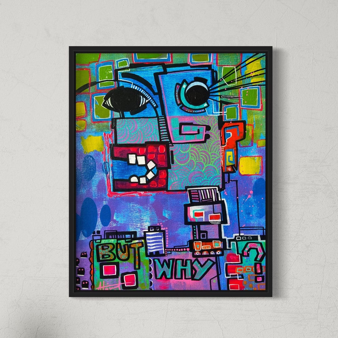 Blue Face Abstract Portrait: Vivid Acrylic Painting on Canvas (20x16 ...