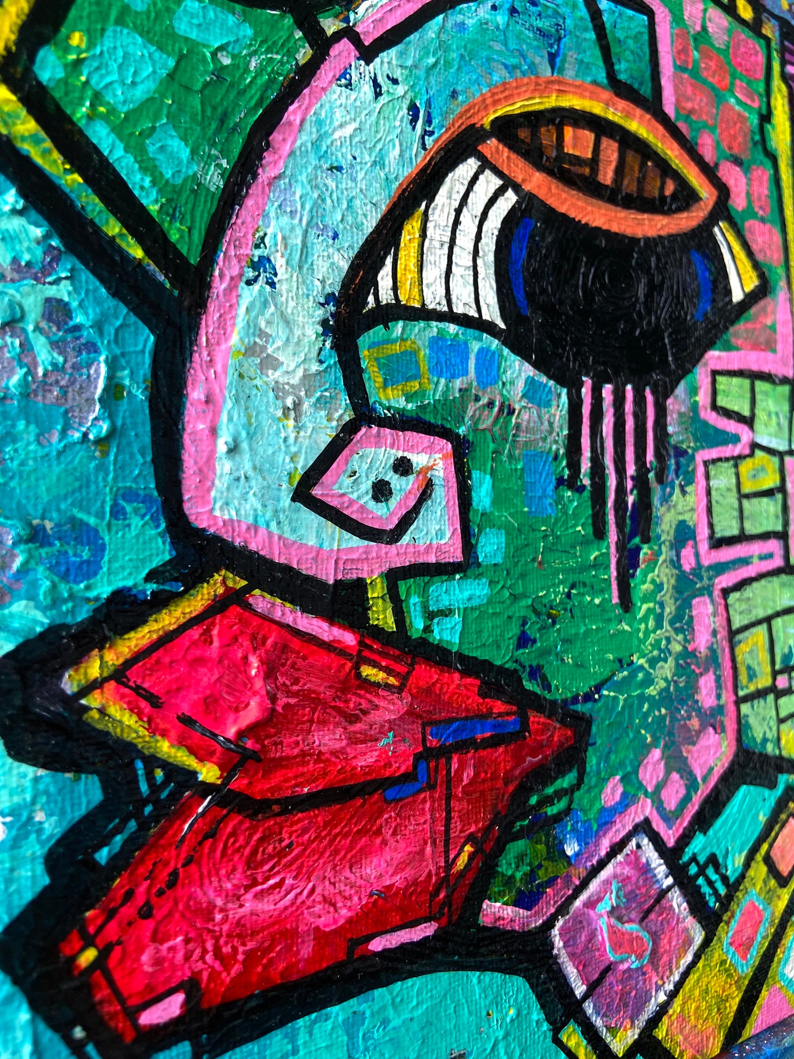 Figurative Artwork, Cubist Abstract Portrait, Acrylic on Canvas Panel ...
