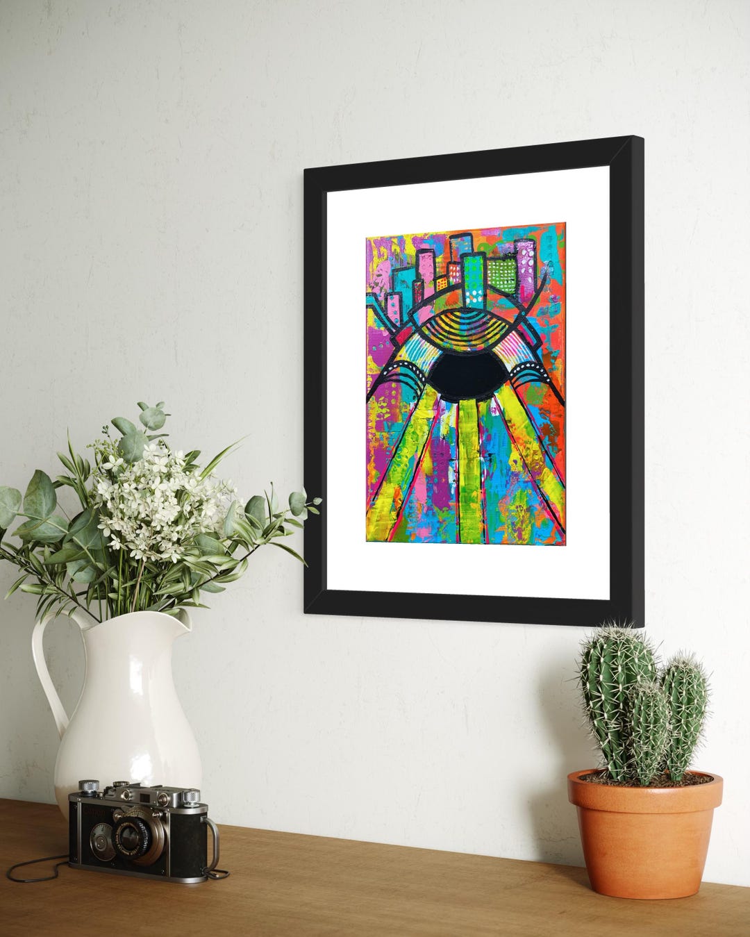 Abstract Cubist Eye Painting: Colorful City Vision, Original Acrylic ...